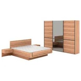 Schlafzimmer-Set Musterring "Sorrent, Kleiderschrank, Bett & Nachtkommoden, teilmassiv Eiche", braun, Schrank 300cm Breit / 236cm Hoch + ohne Matratze, B/H: 180cm x 200cm, Schrank 300cm Breit / 236cm Hoch, Glas, Hartfaserplatte, Holz teilmassiv, Holzwerkstoff, Massivholz, Spanplatte, Schlafzimmerm&ouml;bel-Sets, mit Schwebet&uuml;renschrank, Bett schwebende Optik, Breite Schrank 250cm