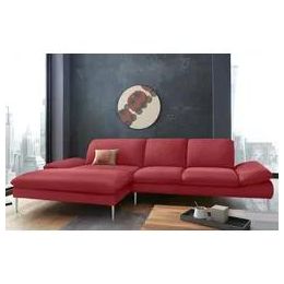 Ecksofa W.Schillig "enjoy&MORE, Designsofa, bequem, zeitlos und elegant, L-Form", rot (ruby rot z59), B:340cm H:87cm T:185cm, Chenille-Flachgewebe R66 (85% Polyester, 15% Nylon);Longlife Xtra-Leder Z59: Glattleder mit modischer Pr&auml;gung. Hautst&auml;rke 0, 9 - 1, 1 mm;Stoff S37 (100% Polyester), Sofas, Ecksofa, mit Sitztiefenverstellung, F&uuml;&szlig;e silber matt, Breite 340 cm