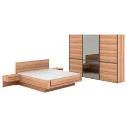 Schlafzimmer-Set Musterring "Sorrent, Kleiderschrank, Bett & Nachtkommoden, teilmassiv Eiche", braun, Schrank 300cm Breit / 217cm Hoch + ohne Matratze, B/H: 180cm x 200cm, Schrank 300cm Breit / 217cm Hoch, Glas, Hartfaserplatte, Holz teilmassiv, Holzwerkstoff, Massivholz, Schlafzimmerm&ouml;bel-Sets, mit Schwebet&uuml;renschrank, Bett mit Stollenfu&szlig;, Breite Schrank 250 cm