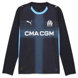 Trainingsshirt Puma "Olympique de Marseille 25/26 Langarm-Ausw&auml;rtstrikot Herren", Herren, Gr. XL, new navy luminous blau, Obermaterial: 100% Polyester. Rippe: 100% Polyester, regular fit, Rundhals, Shirts