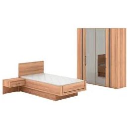 Schlafzimmer-Set Musterring "Sorrent, Kleiderschrank, Bett & Nachtkommoden, teilmassiv Eiche", braun, ohne Matratze, B/H: 100cm x 200cm, Glas, Hartfaserplatte, Holz teilmassiv, Holzwerkstoff, Massivholz, Schlafzimmerm&ouml;bel-Sets, mit Dreh- und Faltt&uuml;ren, Schrankbreite 200cm, Bett schwebende Optik