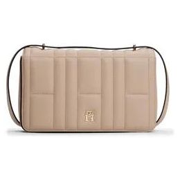 Umh&auml;ngetasche Tommy Hilfiger "TH FEMININE CONV CROSSOVER", Damen, Gr. B/H/T: 26cm x 15,5cm x 5,5cm, grau (taupe), Lederimitat, unifarben, Taschen Umh&auml;ngetasche, Damen-Schultertasche, Clutch, Minibag mit modischer Steppung