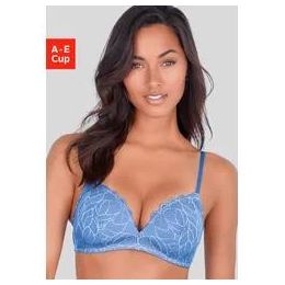 Bralette-BH Lascana "Alicia", Damen, Gr. 70, Cup B, blau (kornblumenblau), Spitze, Obermaterial: 50% Polyamid, 44% Polyester, 6% Elasthan, BHs, ohne B&uuml;gel mit feiner Spitze mit Bl&auml;ttermotiv, Dessous