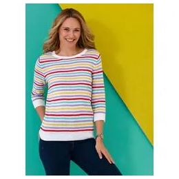 Ajourpullover Classic Basics "Ajour-Pullover", Damen, Gr. 56, beige (ecru, erdbeere, geringelt), 100% Polyacryl, gemustert, gestreift, Pullover