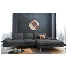 Ecksofa W.Schillig "enjoy&MORE, Designsofa, bequem, zeitlos und elegant, L-Form", schwarz (schwarz z59), B:340cm H:87cm T:185cm, Chenille-Flachgewebe R66 (85% Polyester, 15% Nylon);Longlife Xtra-Leder Z59: Glattleder mit modischer Pr&auml;gung. Hautst&auml;rke 0, 9 - 1, 1 mm;Stoff S37 (100% Polyester), Sofas, Ecksofa, mit Sitztiefenverstellung, F&uuml;&szlig;e silber matt, Breite 340 cm