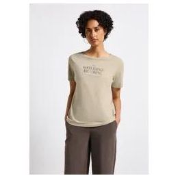 T-Shirt Street One, Damen, Gr. 38, beige (coastal beige), Web, 100% Baumwolle, meliert, normal normal, Rundhals, abgesteppt, Shirts T-Shirt, mit Wording