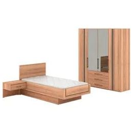 Schlafzimmer-Set Musterring "Sorrent, Kleiderschrank, Bett & Nachtkommoden, teilmassiv Eiche", braun, ohne Matratze, B/H: 100cm x 200cm, Glas, Hartfaserplatte, Holz teilmassiv, Holzwerkstoff, Massivholz, Spanplatte, Schlafzimmerm&ouml;bel-Sets, Schrank mit T&uuml;ren und Schubk&auml;sten, Bett schwebende Optik, teilmassiv