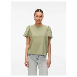 V&eacute;ro Moda Kurzarmbluse VERO MODA "VMPRETTY SS TOP WVN GA NOOS", Damen, Gr. M, gr&uuml;n (hedge gr&uuml;n), Web, Obermaterial: 100% Baumwolle, unifarben, regular fit h&uuml;ftlang, Rundhals, Blusen