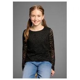 Langarmshirt Kidsworld "Spizten-Shirt", M&auml;dchen, Gr. 176/182, schwarz, Jersey, Obermaterial: 95% Polyester, 5% Elasthan. Futter: 95% Baumwolle, 5% Elasthan, unifarben, figurumspielend h&uuml;ftlang, Shirts Langarmshirt, F&uuml;r jeden Anlass, Shirt mit Spitze