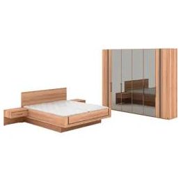 Schlafzimmer-Set Musterring "Sorrent, Kleiderschrank, Bett & Nachtkommoden, teilmassiv Eiche", braun, Schrank 300cm Breit / 236cm Hoch + ohne Matratze, B/H: 180cm x 200cm, Schrank 300cm Breit / 236cm Hoch, Glas, Hartfaserplatte, Holz teilmassiv, Holzwerkstoff, Massivholz, Spanplatte, Schlafzimmerm&ouml;bel-Sets, Bett schwebende Optik, Eiche teilmassiv, Spiegelt&uuml;ren in Parsol-Bronze