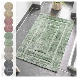 Badematte ANDIAMO "Havanna, 50x80 cm", salbei, mit bord&uuml;re, H:7,5mm, Baumwolle, Polyester, Badematten, Badematte, Badteppich, Uni Farben, Hoch-Tief Effekt, verschiedene Designs