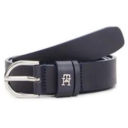 Lederg&uuml;rtel Tommy Hilfiger "ESSENTIAL EFFORTLESS 2.5 cm breit SILVER", Damen, Gr. 70, blau (space blau), Rindsleder, unifarben, G&uuml;rtel Lederg&uuml;rtel, Einfachdornschlie&szlig;e, Metallemblem