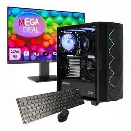 GAMEMAX PC-Komplettsystem "MegaDeal Diamond BK 2611 Ryzen 5 5600G Radeon Graphics 32GB 1TB SSD", Energieeffizienz: E (A-G), schwarz, Microsoft Windows 11 Home (64 Bit), 32 GB RAM 1.000 GB SSD, Computer_Komplettsysteme, Windows 11 + MSI PRO MP2412DE Monitor 60cm (24")