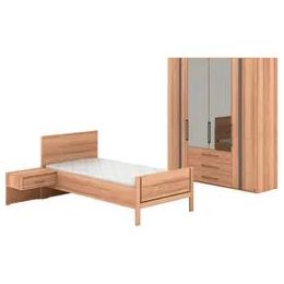Schlafzimmer-Set Musterring "Sorrent, Kleiderschrank, Bett & Nachtkommoden, teilmassiv Eiche", braun, ohne Matratze, B/H: 100cm x 200cm, Glas, Hartfaserplatte, Holz teilmassiv, Holzwerkstoff, Massivholz, Schlafzimmerm&ouml;bel-Sets, Schrank mit T&uuml;ren und Schubk&auml;sten, Bett mit Stollfu&szlig;, teilmassiv