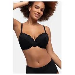B&uuml;gel-BH Dorina "Lianne", Damen, Gr. 80, Cup A, schwarz, Obermaterial: 84% Polyamid, 16% Elasthan, BHs B&uuml;gel-BH, leicht wattiert, geformte Cups, feminine Blumenspitze