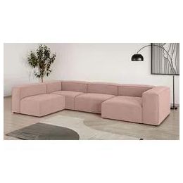 Wohnlandschaft OTTO HOME "HAILY U-Form mit Ottomane links/rechts, Ma&szlig;e B/T/H: 360/200/72 cm", rot (coral), B:360cm H:72cm T:200cm, 100% Polyester, Sofas, Wohnlandschaft, als Modul oder separat verwendbar, f&uuml;r individuelle Zusammenstellung