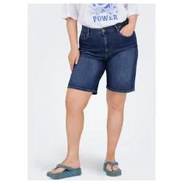 Jeansshorts Only CARMAKOMA "CARSONNY HW WIDE DNM SHORTS NAS843 NOOS", Damen, Gr. 54, N-Gr, blau (dunkelblau denim), Denim/Jeans, Obermaterial: 98% Baumwolle, 2% Elasthan, unifarben, regular fit kniefrei, Jeans Jeansshorts