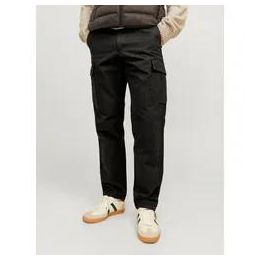 Jack & Jones Cargohose JACK & JONES "JPSTKANE BARKLEY CARGO PANT NOOS", Damen, Gr. 28, L&auml;nge 30, schwarz, Web, Obermaterial: 100% Baumwolle, unifarben, relaxed fit kn&ouml;chellang, Hosen Cargohose