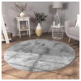 Fellteppich Paco Home "Kunstfell Soft 380", grau (anthrazit), H:14mm &Oslash;:120cm, Polyester, Teppiche, Fellteppich, Langflor, Kuschelteppich - besonders weich, Uni-Farben