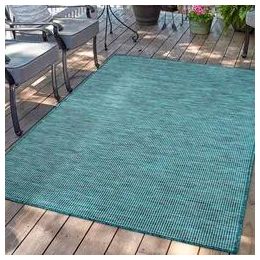 Outdoorteppich Carpet City "PALM 2778", blau, B:120cm H:5mm L:170cm, Polypropylen, Teppiche, Outdoorteppich, L&auml;ufer, Wetterfest & UV-best&auml;ndig, f&uuml;r Balkon, Terrasse, K&uuml;che, flach