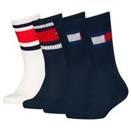 Socken Tommy Hilfiger "TH KIDS SOCK 4P FLAG & SPORT STRIPE ECOM", Damen, Gr. 39-42, blau (navy), Baumwolle, Elasthan, Polyamid, mehrfarbig, Socken Socken, mit verst&auml;rkten Fersenbereichen