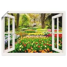 Wandbild Artland "Fensterblick Tulpen Garten Fr&uuml;hling", bunt (farbe bild(er): bunt), B:70cm H:50cm, Bilder, als Leinwandbild, Poster in verschied. Gr&ouml;&szlig;en