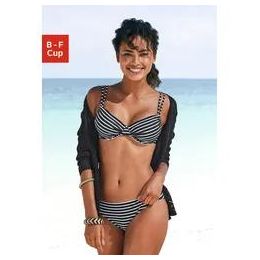 B&uuml;gel-Bikini-Top s.Oliver "Hill", Damen, Gr. 42, Cup E, schwarz-wei&szlig; (schwarz, wei&szlig;, gestreift), Microfaser, Polyamid, Bikini-Oberteile, mit Doppeltr&auml;ger