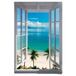 Poster Reinders "Fenster zum Strand", blau (farbe bild(er): blau), B:61cm H:91,5cm, Papier, Bilder, Poster