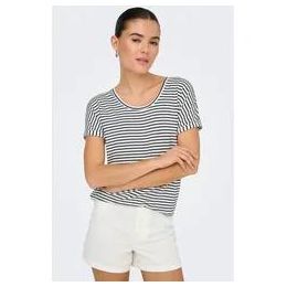 Jacqueline de Yong Kurzarmshirt JDY "JDYSISSY S/S O-NECK TOP JRS", Damen, Gr. L, blau (cloud dancer stripes:sky captain), Jersey, Obermaterial: 96% Viskose, 4% Elasthan, gestreift, regular fit normal, Rundhals, mit Umschlag, Shirts