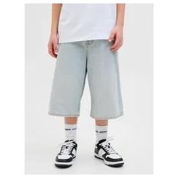 Jack & Jones Shorts JACK & JONES JUNIOR "JJIRON mit Baggy Fit und mittlerer Taille", Jungen, Gr. 134, N-Gr, blau (blau denim), Web, Obermaterial: 100% Baumwolle, unifarben, relaxed fit ca. Mitte Wade, Hosen Shorts, unifarben, modisch, relaxed fit, Web