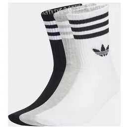 Sportsocken Adidas ORIGINALS "3-STREIFEN CREW 3ER-PACK", Herren, Gr. L (43/45), schwarz-wei&szlig; (wei&szlig;, medium grau heather, schwarz), Obermaterial: 49% Baumwolle, 48% Polyester, 2% Elasthan, 1% sonstige Fasern, Socken Sportsocken, f&uuml;r Laufen, kn&ouml;chellang, mit 3-Streifen und Trefoil Logo