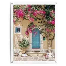 Poster Reinders "Mediterranean Door", rosa (farbe bild(er): rosa), B:60cm H:80cm T:0,1cm, Bilder, Poster, Garten - Griechenland - Blumen - Haust&uuml;r - Rosa - Leinwand - St&auml;dte