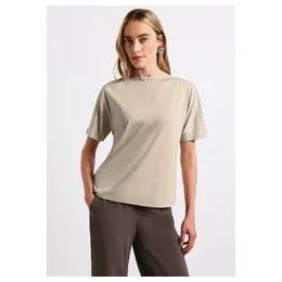 T-Shirt Street One, Damen, Gr. 34, beige (coastal beige), Stoff, 95% Viskose, 5% Elasthan, unifarben, normal normal, U-Boot-Ausschnitt, B&uuml;ndchen, Shirts T-Shirt, mit U-Boot-Ausschnitt