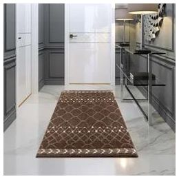 Teppich Carpet City "April 2312", braun, B:80cm H:10mm L:300cm, Polyester, Teppiche, Teppich, L&auml;ufer, weich durch Microfaser, Boho Ethno Look, Wohnzimmer