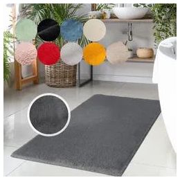 Badematte Carpet City "Topia Mats, Badteppich uni", grau (dunkelgrau), H:14mm, Polyester, Badematten, Badematte, Hochflor, Kaninchen Haptik, Polyester, Badezimmerteppich, waschbar