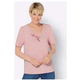 V-Shirt Classic Basics "V-Shirt", Damen, Gr. 40, rosa (hortensie, pink), 100% Baumwolle, gebl&uuml;mt, gemustert, mehrfarbig, V-Ausschnitt, Shirts