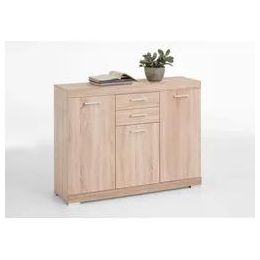 Kommode FMD "Bristol 3", braun (eichefarben), B:120cm H:89,9cm T:34,9cm, Holzwerkstoff, Sideboards, Kommode, Mehrzweckschrank, in verschiedenen Tiefen, Breite: 120 cm