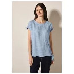 Kurzarmbluse Cecil, Damen, Gr. S (38), blau (chambray forever blau), Web, 100% Leinen, unifarben, normal normal, Rundhals, Umschlagbund, Blusen, Rundhalsausschnitt