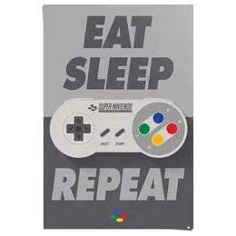 Poster Reinders "Super Nintendo Eat, sleep, repeat", silber (farbe bild(er): silberfarben), B:61cm H:91,5cm, Papier, Bilder, Poster