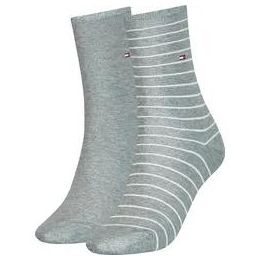 Socken Tommy Hilfiger "TH WOMEN SOCK 2P SMALL STRIPE", Damen, Gr. 39-42, grau (middle grau melange), Baumwollmischung, gestreift, uni, normal, Socken Socken, mit schmalem Rippenb&uuml;ndchen, meliert, gestreift