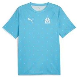 Trainingsshirt Puma "Olympique de Marseille Aufw&auml;rmtrikot Herren", Herren, Gr. L, blau (bleu azur wei&szlig; blau), Obermaterial: 100% Polyester, bedruckt, slim fit, Rundhals, Shirts