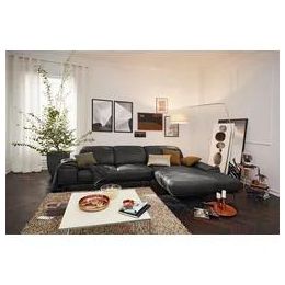 Wohnlandschaft Musterring "MR 2490 Ecksofa mit erstklassigem Sitzkomfort, Long-Life-Leder", schwarz (anthrazit, s), B:342cm T:207cm, Sofas, Wohnlandschaft, Fu&szlig; Schwarz, Sitzh&ouml;he 46cm, wahlweise mit Funktionen, Ma&szlig;e 342x207 cm