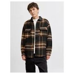 Jack & Jones Langarmhemd JACK & JONES "JJEBRADLEY OLLIE OVERSHIRT LS NOOS", Herren, Gr. L, N-Gr, braun (monks robe), Web, Obermaterial: 70% Polyester, 20% Polyacryl, 8% Nylon, 2% Viskose, gemustert, loose fit Po-bedeckend, ohne Ausschnitt, Manschette, Hemden, mit Brusttaschen