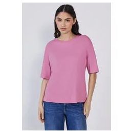 T-Shirt STREET ONE STUDIO, Damen, Gr. 34, rosa (intense rose), Stoff, 65% Modal, 35% Polyester, unifarben, loose fit normal, Rundhals, abgesteppt, Shirts T-Shirt, aus softem Materialmix