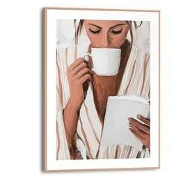 Poster Reinders "Relaxing Time", braun (farbe bild(er): braun), B:30cm H:40cm T:1,6cm, Bilder, Poster, Wohnzimmer - Frau - Kaffee - Lesen - Braun - MDF - Menschen - 30x40 cm