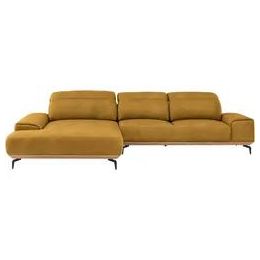 Wohnlandschaft Musterring "MR 2490 Ecksofa mit erstklassigem Sitzkomfort, Long-Life-Leder", gelb (kurkuma, s), B:342cm T:207cm, Sofas, Wohnlandschaft, Fu&szlig; Schwarz, Sitzh&ouml;he 46cm, wahlweise mit Funktionen, Ma&szlig;e 342x207 cm