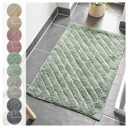 Badematte ANDIAMO "Havanna, 50x80 cm", salbei, gesteift, H:7,5mm, Baumwolle, Polyester, Badematten, Badematte, Badteppich, Uni Farben, Hoch-Tief Effekt, verschiedene Designs