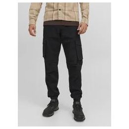 Jack & Jones Cargohose JACK & JONES "JPSTKANE NOAH CUFFED CARGO NOOS", Herren, Gr. S, N-Gr, schwarz, Web, Obermaterial: 98% Baumwolle, 2% Elasthan, unifarben, relaxed fit kn&ouml;chellang, Hosen Cargohose