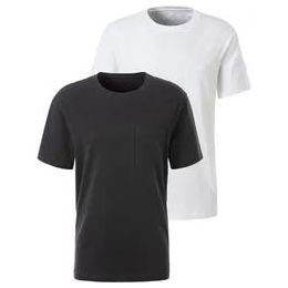 T-Shirt John Devin, Damen, Gr. L (52/54), grau (anthrazit, wei&szlig;), Jersey, Obermaterial: 100% Baumwolle, unifarben, Basic, bequem normal, Rundhals, abgesteppte Kante, Shirts T-Shirt, mit Brusttasche