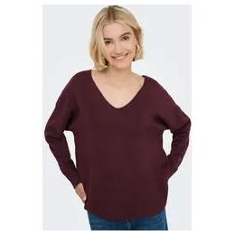 V-Ausschnitt-Pullover Only "ONLRICA LIFE L/S V-NECK PULLO KNT NOOS", Damen, Gr. S, zinfandel detail:with melange, Strick, Obermaterial: 93% Polyester, 4% Nylon, 3% Elasthan, meliert, regular fit normal, V-Ausschnitt, Rippstrickb&uuml;ndchen, Pullover, Materialmix, regular fit